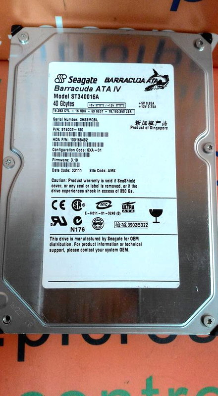 Seagate ST340016A IDE 40GB Hard Drive - 裕益科技自動化設備可程式編碼器PLC分散式控制系統DCS